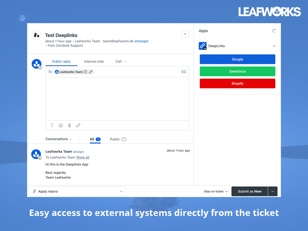 Deeplinks Plus App By Leafworks App Integration With Zendesk Support